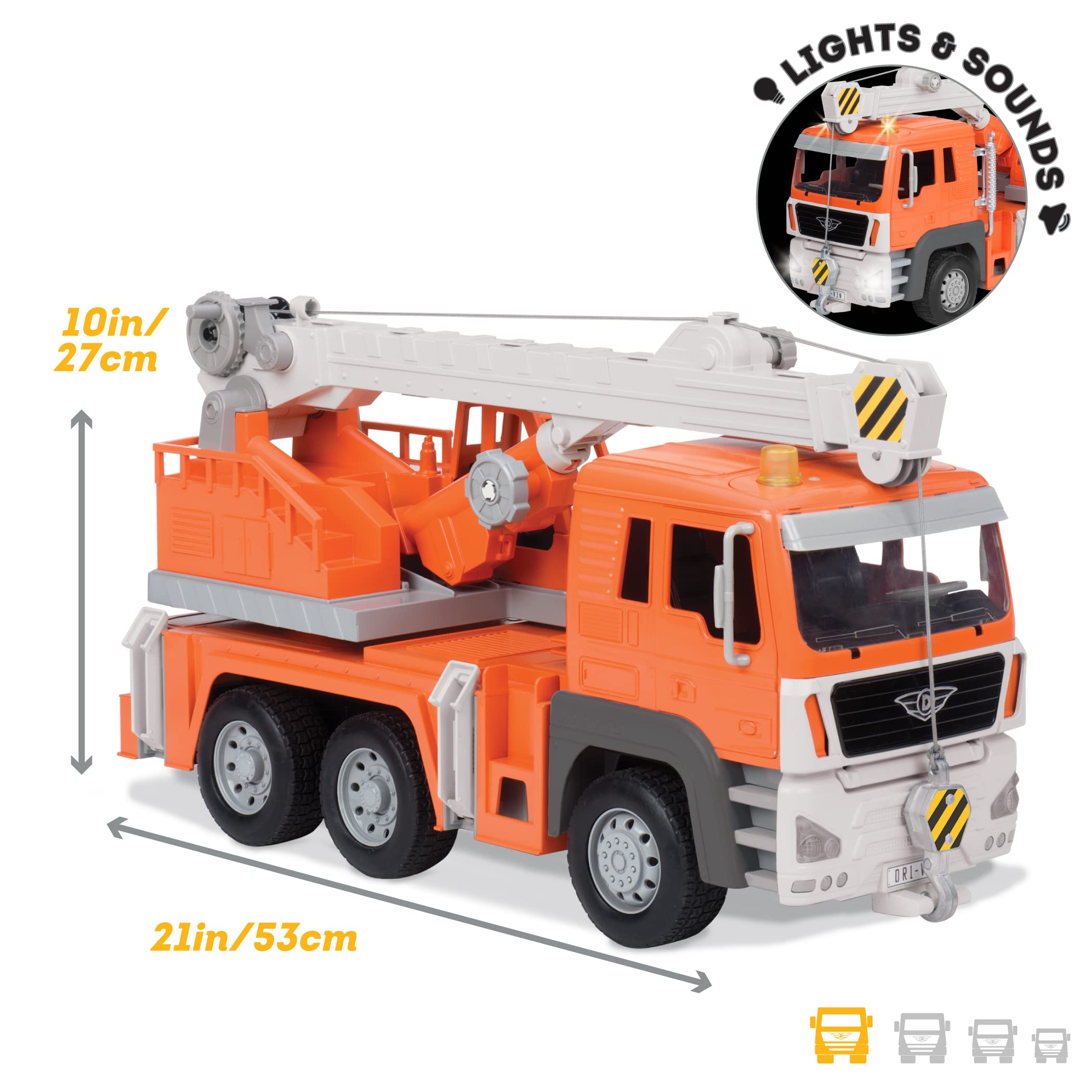 Driven by Battat – Large Toy Crane Truck For Kids – Toy Construction Vehicle – Lights & Sounds – Movable Parts – 3 Years + – Standard Crane Truck