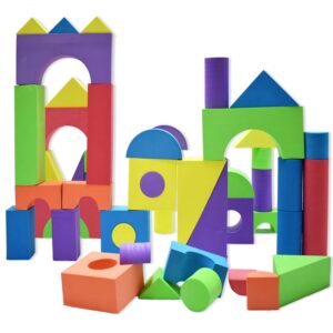 number 1 in gadgets giant foam building blocks, building toy for kids, ideal blocks construction toys for toddlers, 50 pieces different shapes and sizes, waterproof, bright colors, safe, non toxic