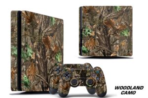 247 skins graphics kit sticker decal compatible with ps4 playstation 4 slim and dualshock controllers - woodland camo