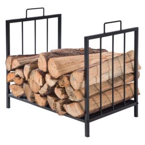 mygift compact firewood rack, black metal fireplace wood log or kindling holder organizer