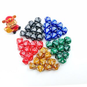 50pcs Assorted D10 Pack, 5X10pcs 10 Sides Dice Marble Polyhedral Dice D10 Set