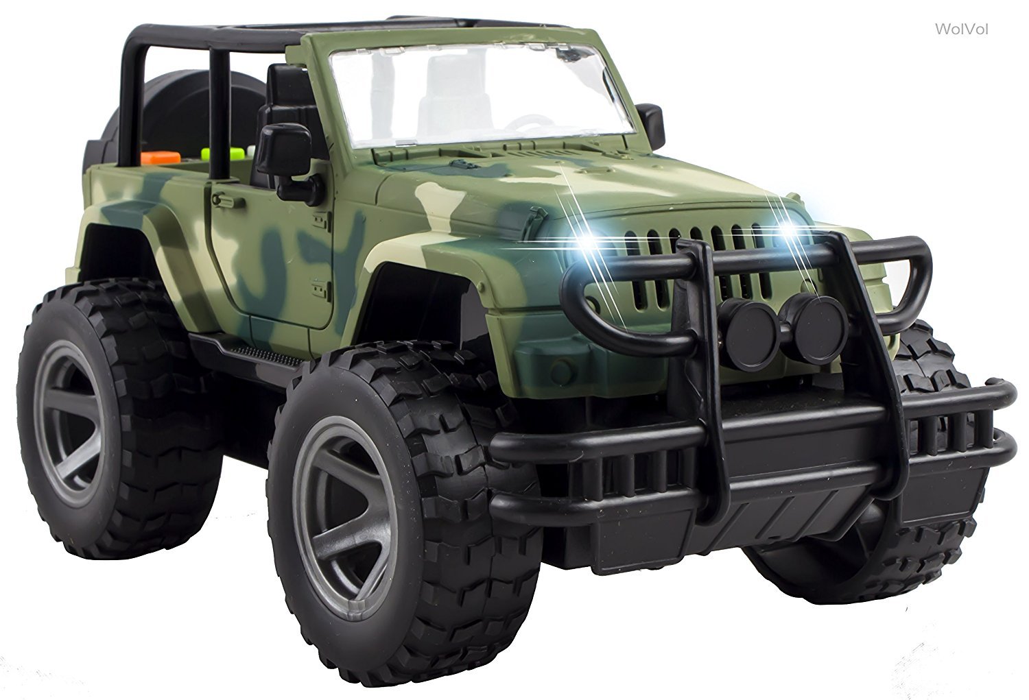 WolVolk Off-Road Military Fighter Car Toy - Friction Powered Toy Vehicle with Fun Lights & Sounds - 2 Doors Open - Great Gift for All Occasions for Kids Boys & Girl