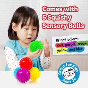 [5 Pack] Spiky Sensory Balls - Squeezy and Bouncy Fidget Toys - Sensory Toys – No BPA Phthalates Latex – School and Special Education Supply