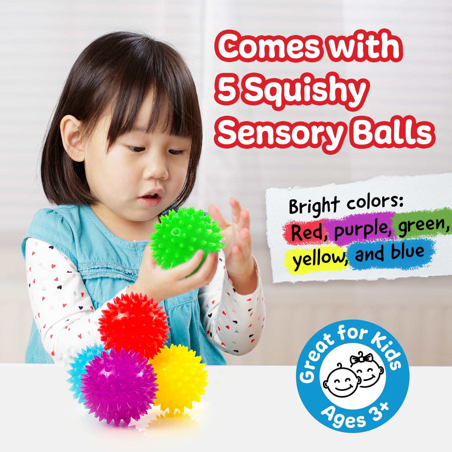 [5 Pack] Spiky Sensory Balls - Squeezy and Bouncy Fidget Toys - Sensory Toys – No BPA Phthalates Latex – School and Special Education Supply