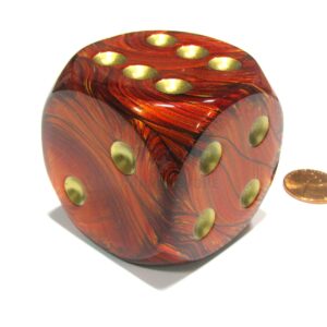 Scarab 50mm Huge Large D6 Chessex Dice, 1 Piece - Scarlet with Gold Pips by Chessex