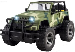 wolvolk off-road military fighter car toy - friction powered toy vehicle with fun lights & sounds - 2 doors open - great gift for all occasions for kids boys & girl