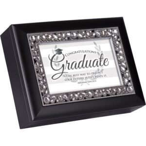 cottage garden congratulations graduate matte black jewelry music box plays pomp and circumstance