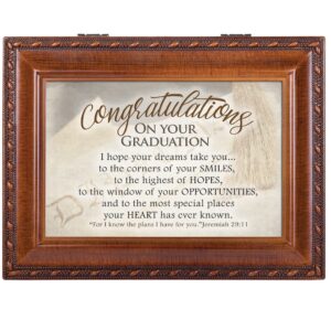 Cottage Garden Congratulations Graduation Woodgrain Rope Trim Inspirational Music Box Plays Pomp and Circumstance