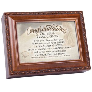 cottage garden congratulations graduation woodgrain rope trim inspirational music box plays pomp and circumstance