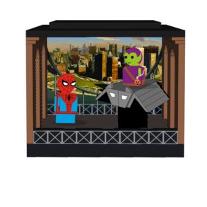 bif bang pow! spider-man & green goblin pin mate wooden figures with glider & stackable diorama - convention exclusive action figure