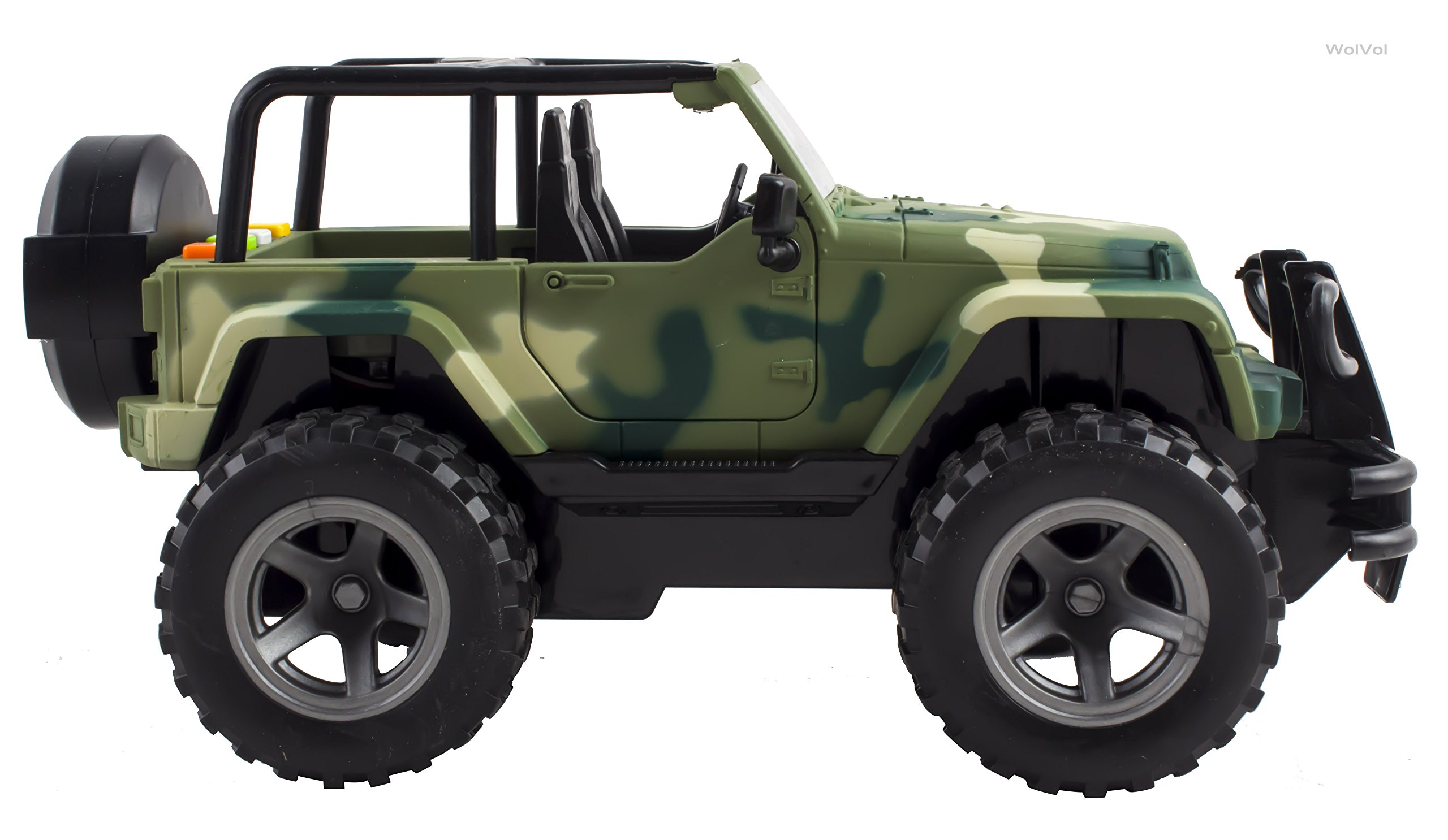 WolVolk Off-Road Military Fighter Car Toy - Friction Powered Toy Vehicle with Fun Lights & Sounds - 2 Doors Open - Great Gift for All Occasions for Kids Boys & Girl