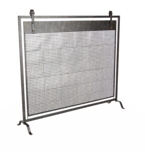 deco 79 metal geometric fireplace screen suspended grid single panel with bolted detailing, 38" x 9" x 35", black