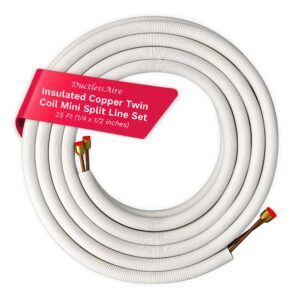 ductlessaire - insulated copper twin coil mini split line set - hvac & ac hose, condensate drain wire - diy installation, indoor/outdoor use - air conditioning accessories - 25 ft (1/4 x 1/2 inches)