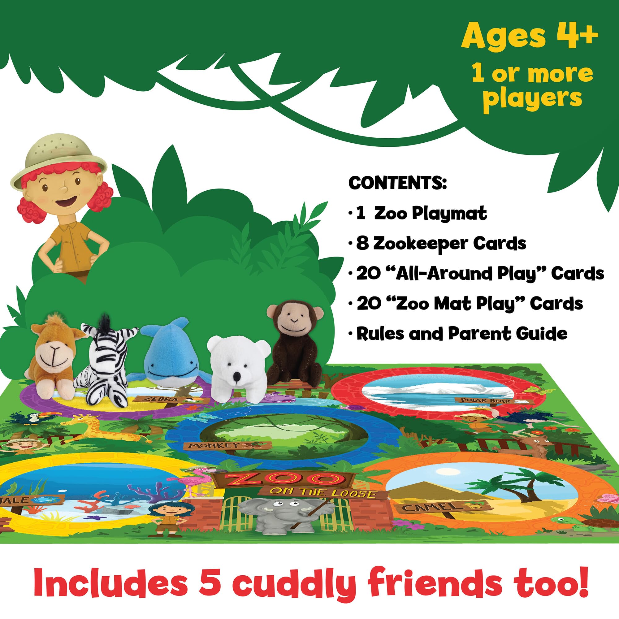 MindWare Zoo On The Loose Preschool Game - Zoo Keeper Adventure with Stuffed Animals - Ages 4+