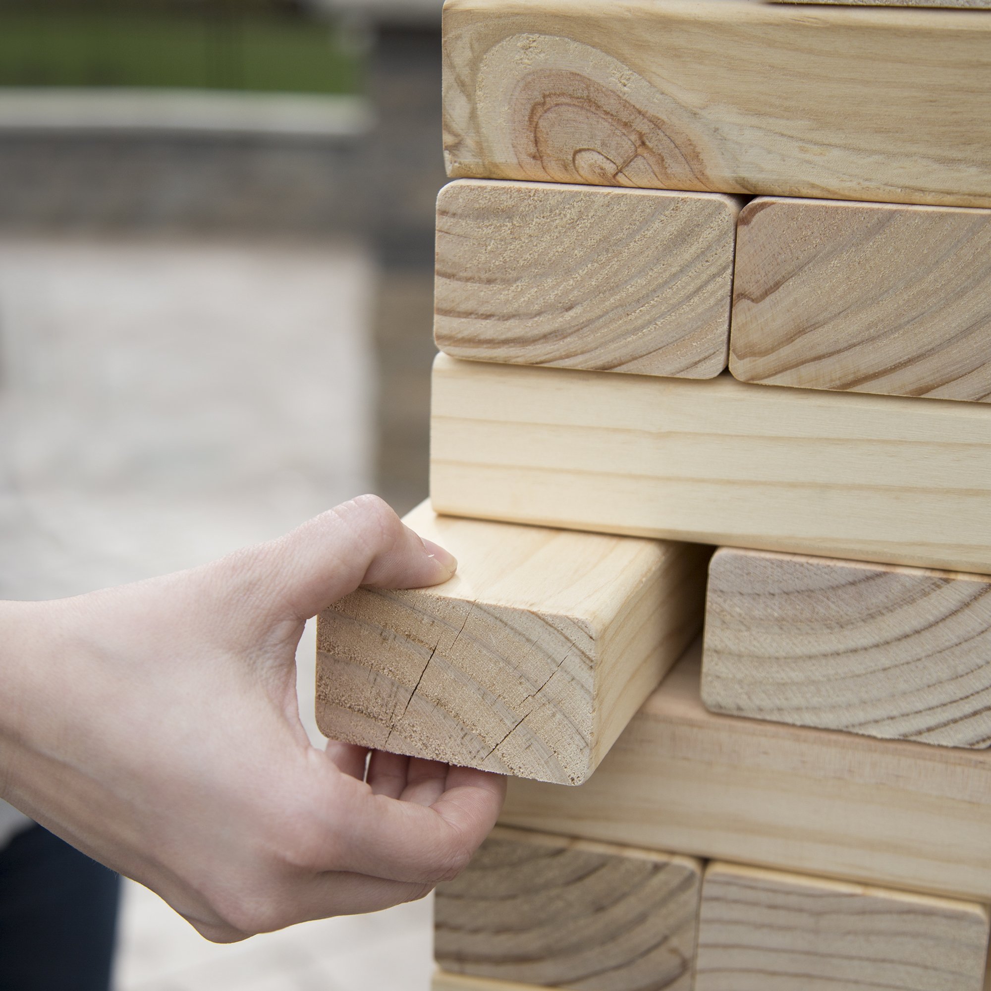 Hey! Play! Classic Giant Wooden Blocks Tower Stacking Game, Outdoors Yard Game, for Adults, Kids, Boys and Girls , Brown