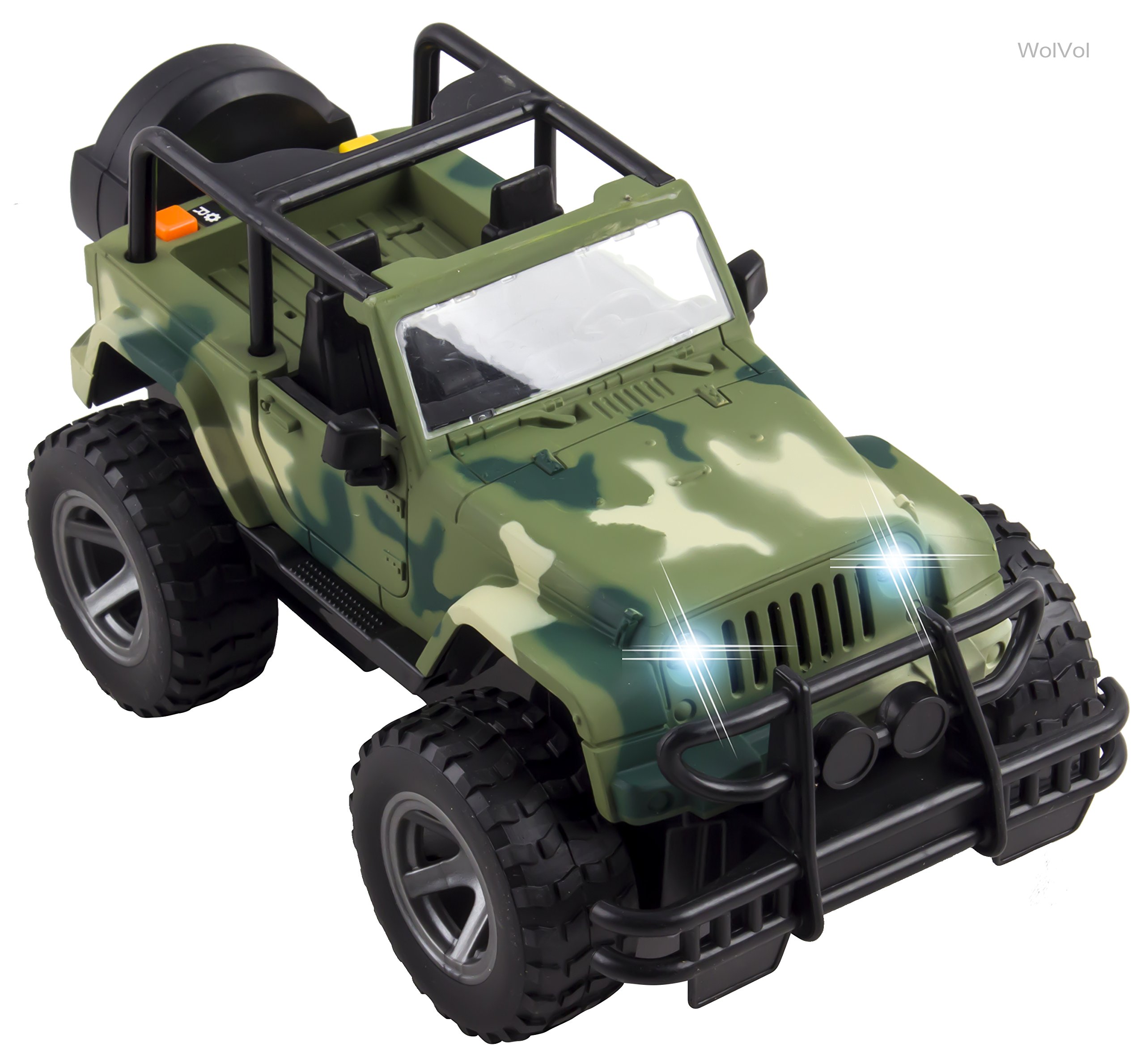 WolVolk Off-Road Military Fighter Car Toy - Friction Powered Toy Vehicle with Fun Lights & Sounds - 2 Doors Open - Great Gift for All Occasions for Kids Boys & Girl