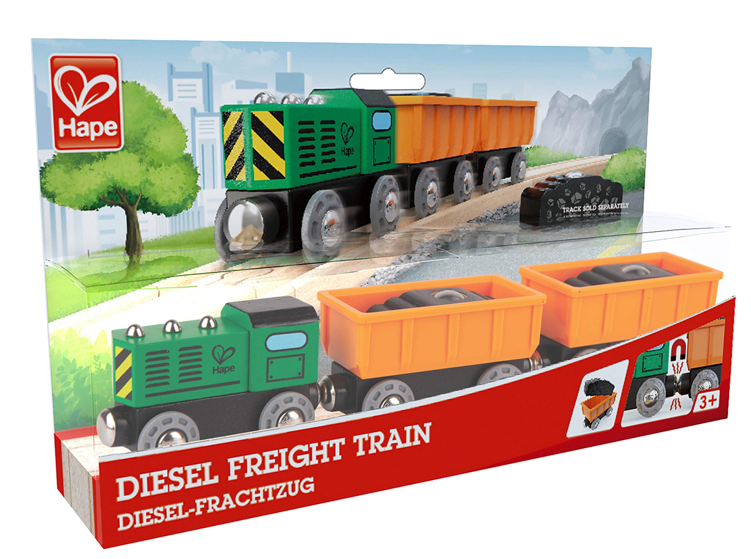 Hape Railway Diesel Freight Train| Freight Wagons with Loads Magnetic Connection Train for Kids