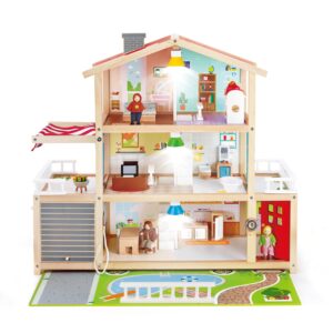 hape doll family mansion| award winning 10 bedroom doll house, wooden play mansion with accessories for ages 3+ years