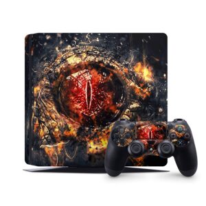 zoomhit ps4 slim playstation 4 slim console skin decal sticker monster eye + 2 controller skins set, made in usa