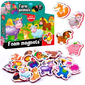 little world large set of 25 foam fridge magnets for toddlers 1-3 - refrigerator magnets for kids – baby magnets for refrigerator 1 year old - farm magnetic animals - animal magnets for toddlers 1-3