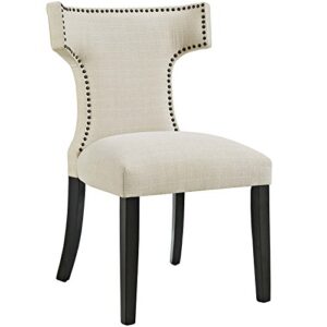 modway curve mid-century modern upholstered fabric with nailhead trim in beige, one chair