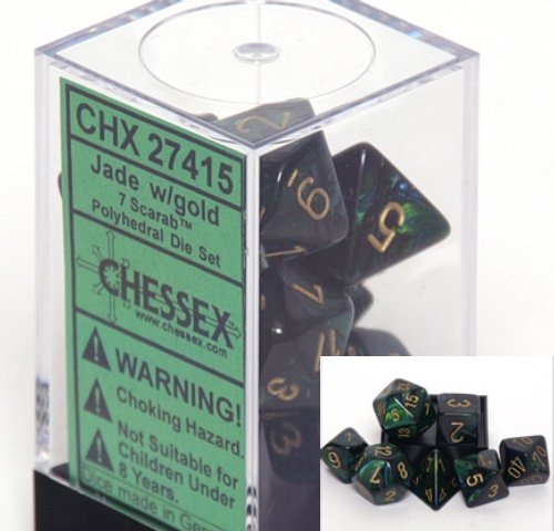 Chessex Dice Polyhedral 7-Die Scarab Set - Jade with Gold Chx-27415