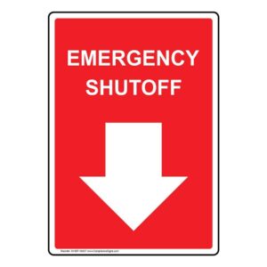 compliancesigns.com vertical emergency shutoff [with down arrow] sign, 14x10 in. glow-in-dark aluminum for emergency response