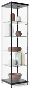 displays2go glass showcase towers, tempered glass shelves, led lighting – clear, black (lesc5578bk)