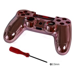 timorn replacement chrome plating housing shell parts case kit cover for ps4 controller dualshock 4, rose red