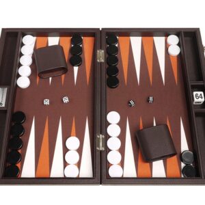 16-inch Premium Backgammon Set - Dark Brown Board, White and Orange Points