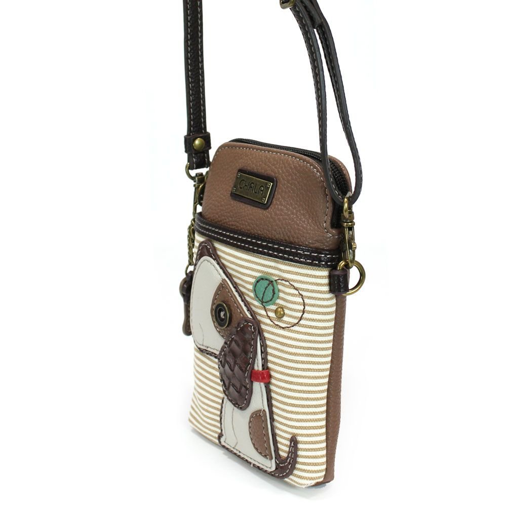 CHALA Cell Phone Crossbody Purse-Women PU Leather/Canvas Multicolor Handbag with Adjustable Strap - Toffy Dog - brown stripe