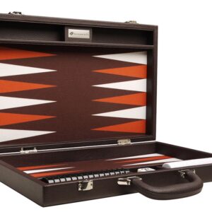 16-inch Premium Backgammon Set - Dark Brown Board, White and Orange Points