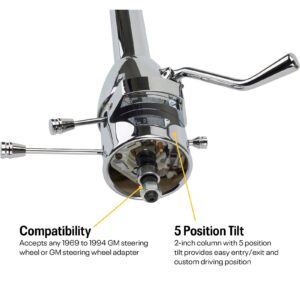 Universal GM 32-Inch Tilt Steering Column with Shifter: 5-Position Adjustable, Built-In GM Turn Signal & Hazard Flashers, Compatible with OE & Aftermarket Wiring, Chrome