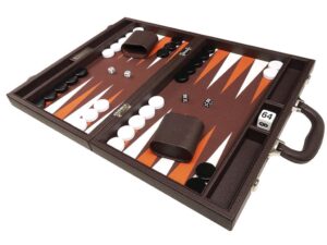 16-inch premium backgammon set - dark brown board, white and orange points