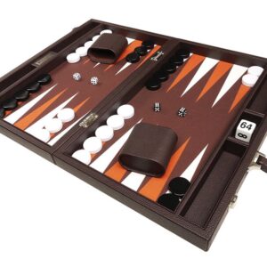 16-inch Premium Backgammon Set - Dark Brown Board, White and Orange Points