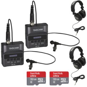 tascam dr-10l digital recorder headphones & 32gb sd card (2-pack)