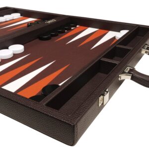 16-inch Premium Backgammon Set - Dark Brown Board, White and Orange Points