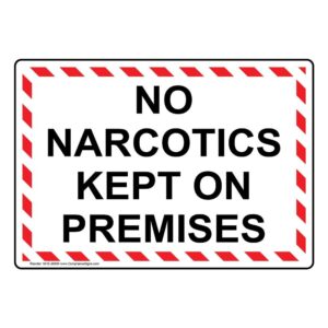 compliancesigns.com no narcotics kept on premises label decal, 5x3.5 in. 4-pack vinyl for alcohol/drugs/weapons