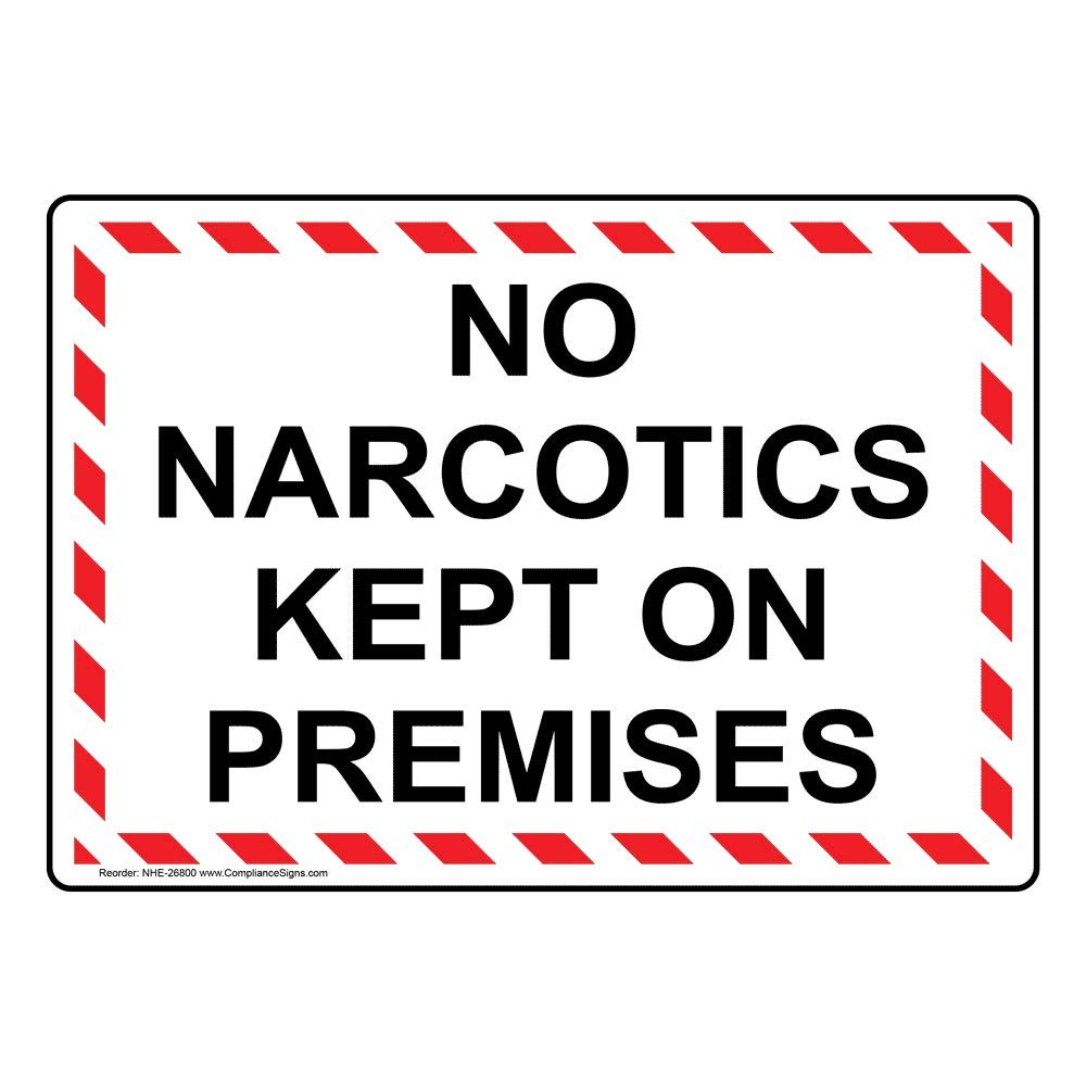 ComplianceSigns.com No Narcotics Kept On Premises Label Decal, 5x3.5 in. 4-Pack Vinyl for Alcohol/Drugs/Weapons