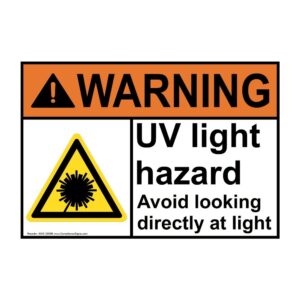 compliancesigns.com warning uv light hazard avoid looking directly at light ansi safety label decal, 5x3.5 in. vinyl 4-pack for process hazards