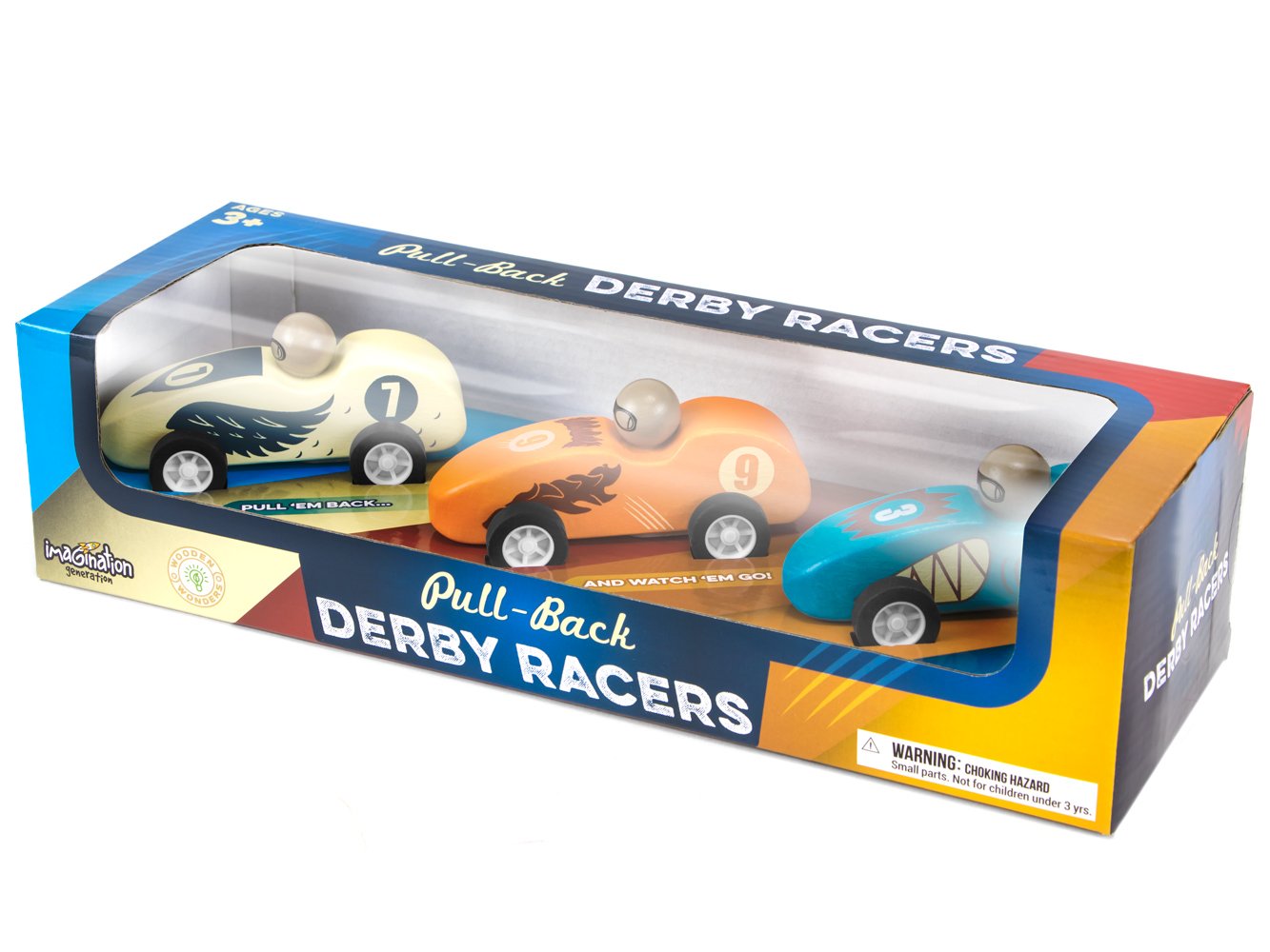 Wooden Wonders Pack of 3 Pull-Back Derby Racers Predators Pack by Imagination Generation