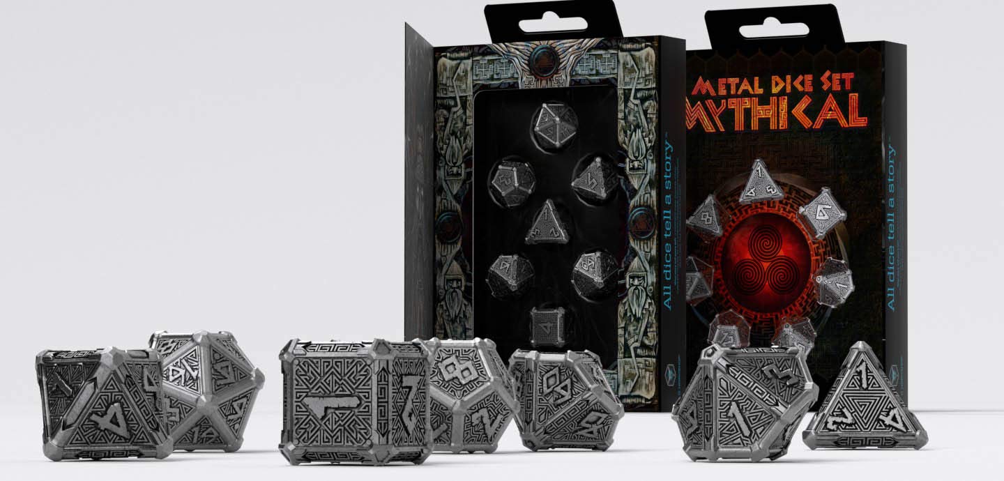 Q Workshop Metal Mythical 7 Polyhedral Ornamented Dice Set