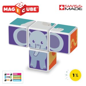 GEOMAG MagiCube Animal Friends 4-Piece Magnetic Cubes Building Set, Toddlers & Kids Ages 1.5+, STEM-Endorsed Educational Toy, Swiss-Made, Creativity & Early Learning Fun, 6 Adorable Building Ideas