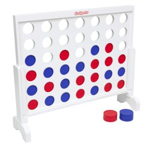 gosports 3 foot width giant wooden 4 in a row game - choose between classic white or dark stain - jumbo 4 connect family fun with coins, case and rules