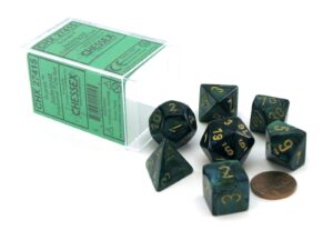 chessex dice polyhedral 7-die scarab set - jade with gold chx-27415