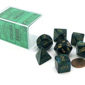 Chessex Dice Polyhedral 7-Die Scarab Set - Jade with Gold Chx-27415