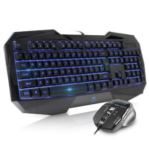 beastron gaming keyboard and mouse combo,led 104 keys usb ergonomic wrist rest computer keyboard usb wired for windows pc gamers