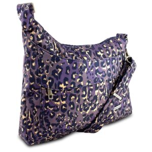 travelon anti-theft asymmetric rfid crossbody, purple leopard