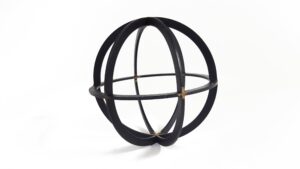 black & gold iron sphere - 10 inches - decorative bands metal sculpture - modern home decor accents - tabletop decorations for living room, kitchen, bedroom - centerpiece for coffee table, side tables