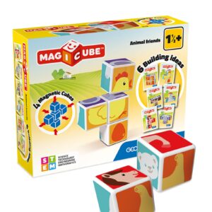 geomag magicube animal friends 4-piece magnetic cubes building set, toddlers & kids ages 1.5+, stem-endorsed educational toy, swiss-made, creativity & early learning fun, 6 adorable building ideas